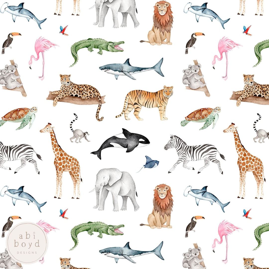Zoo Animals Seamless Pattern, Safari Animals Repeating Pattern, Animal ...