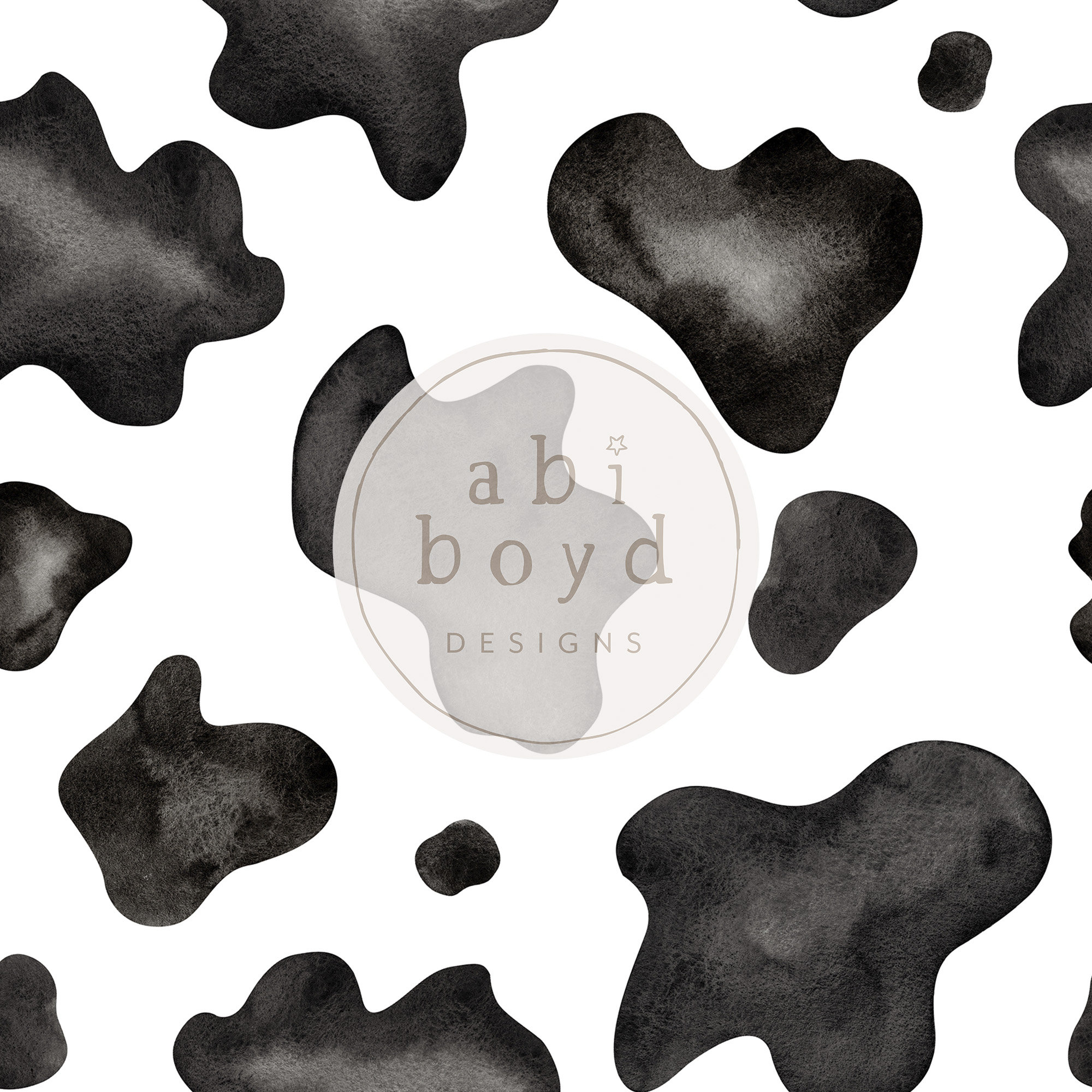 Cow Print Seamless Pattern, Watercolor Black Cow Hide Repeating Pattern ...