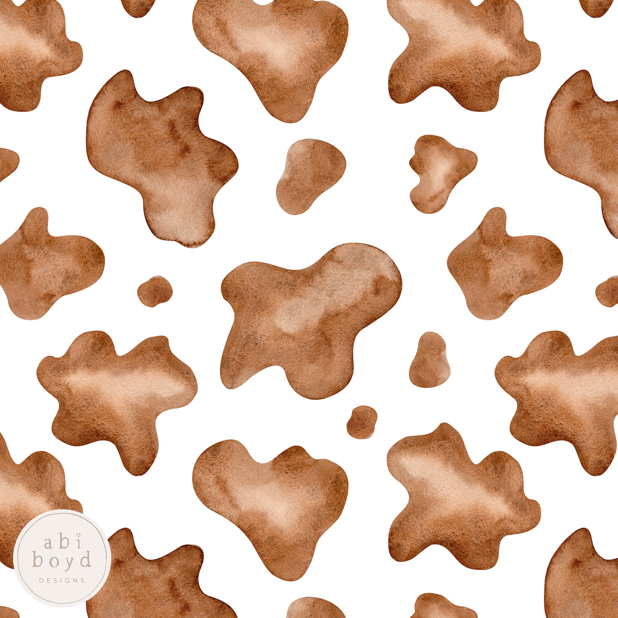 Cow Print Seamless Pattern, Watercolor Brown Cow Hide Repeating Pattern ...