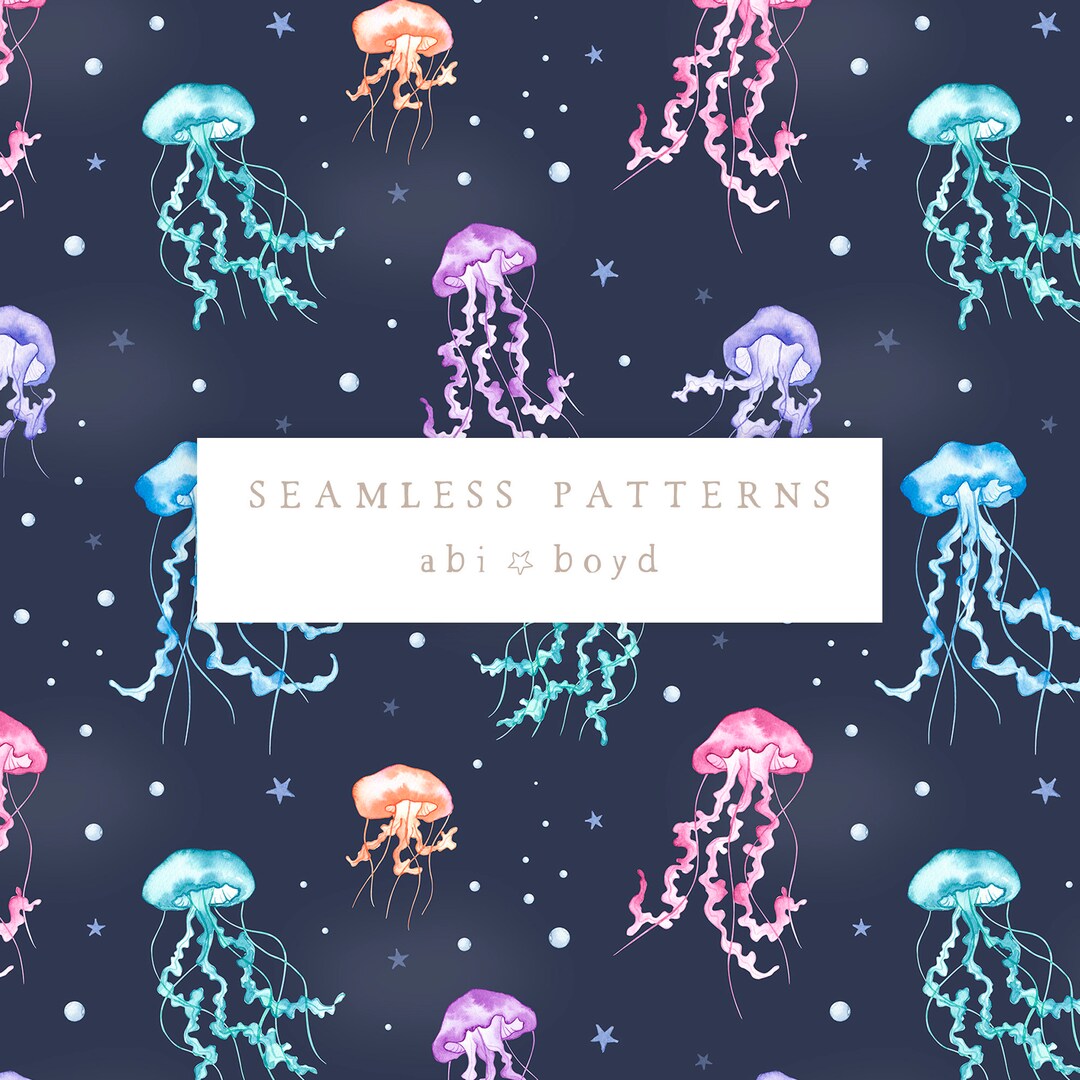 Multi Coloured Jellyfish Pattern, Ocean Theme Repeat Tile, Fabric ...