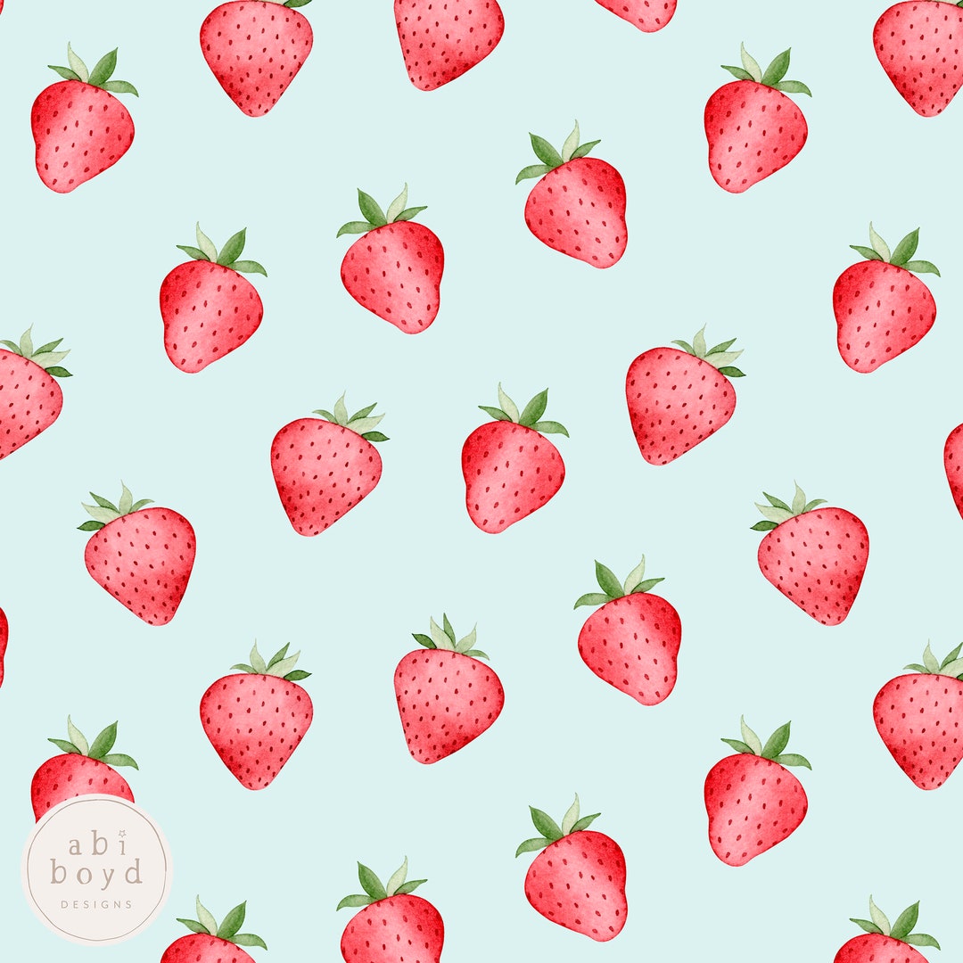 Watercolour Strawberry Pattern, Fruit Repeat Tile, Print for Fabric ...