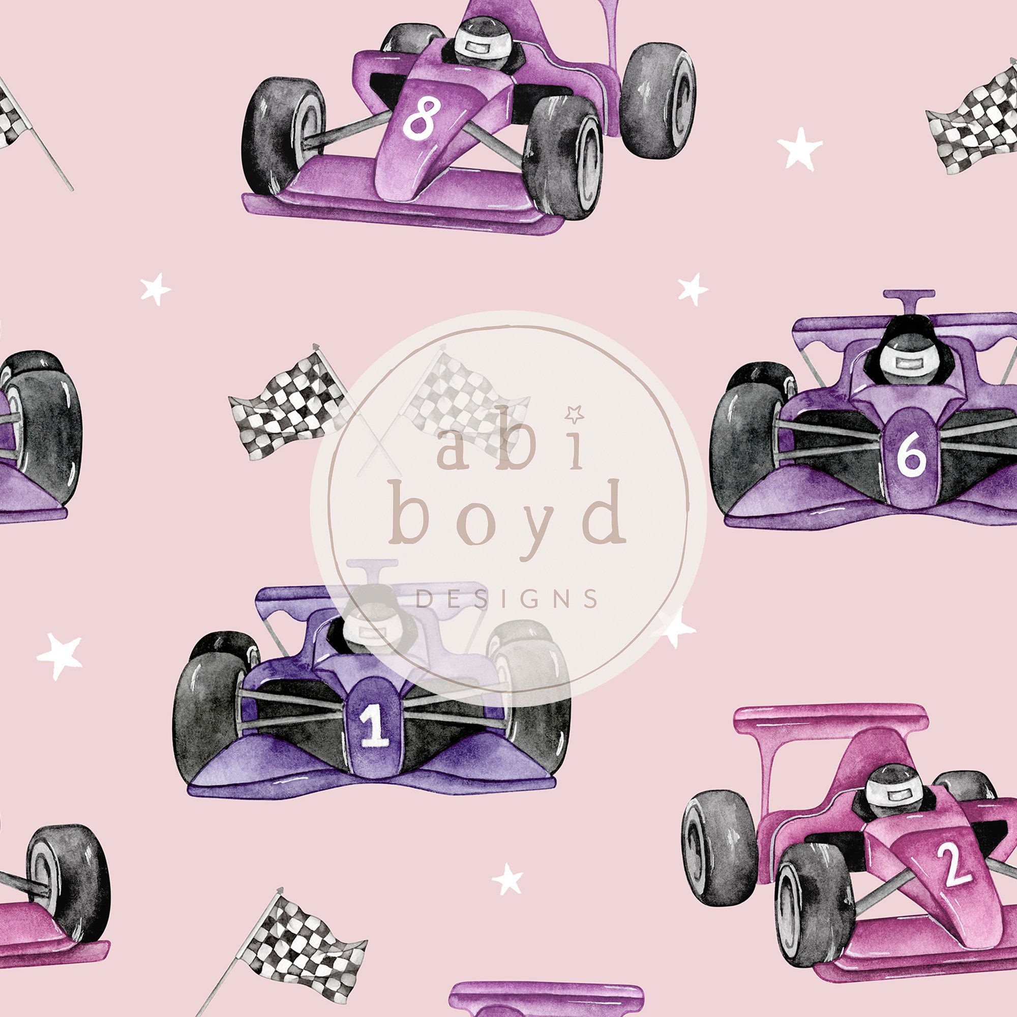 Watercolour Pink F1 Race Cars Seamless File | Girly Racing Repeating ...
