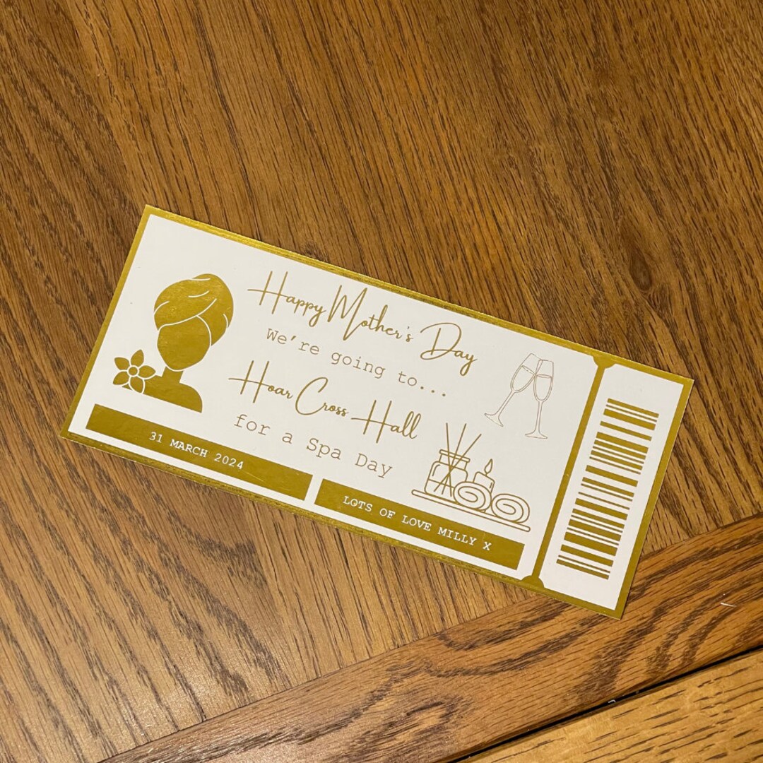 Personalised Spa Day Ticket, Surprise Spa Day Ticket, Gold Foil Spa Day ...