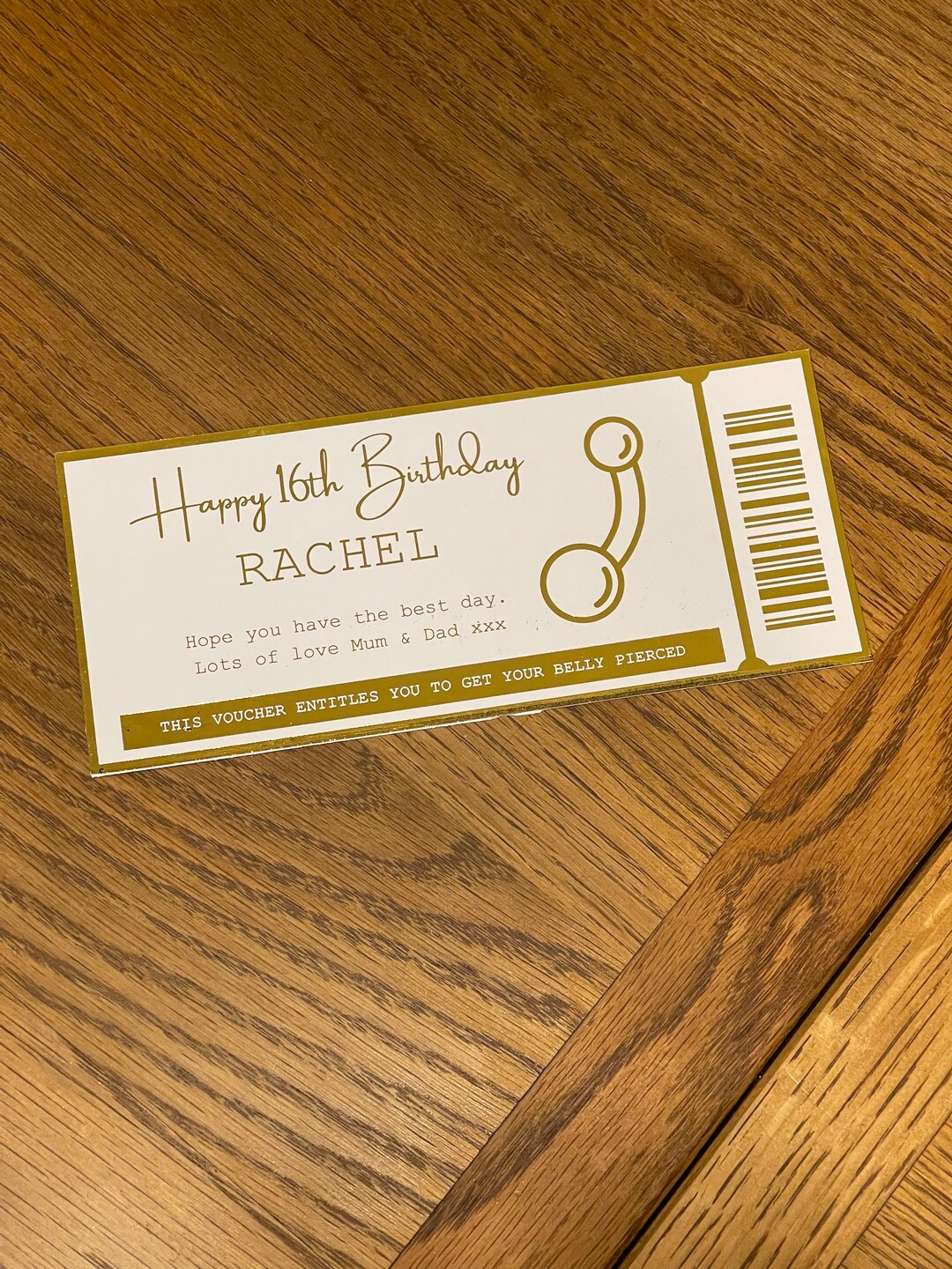 Personalized Belly Piercing Ticket: Gold Foil Keepsake Gift - Etsy UK