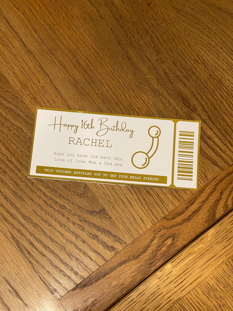 Personalized Belly Piercing Ticket: Gold Foil Keepsake Gift - Etsy UK