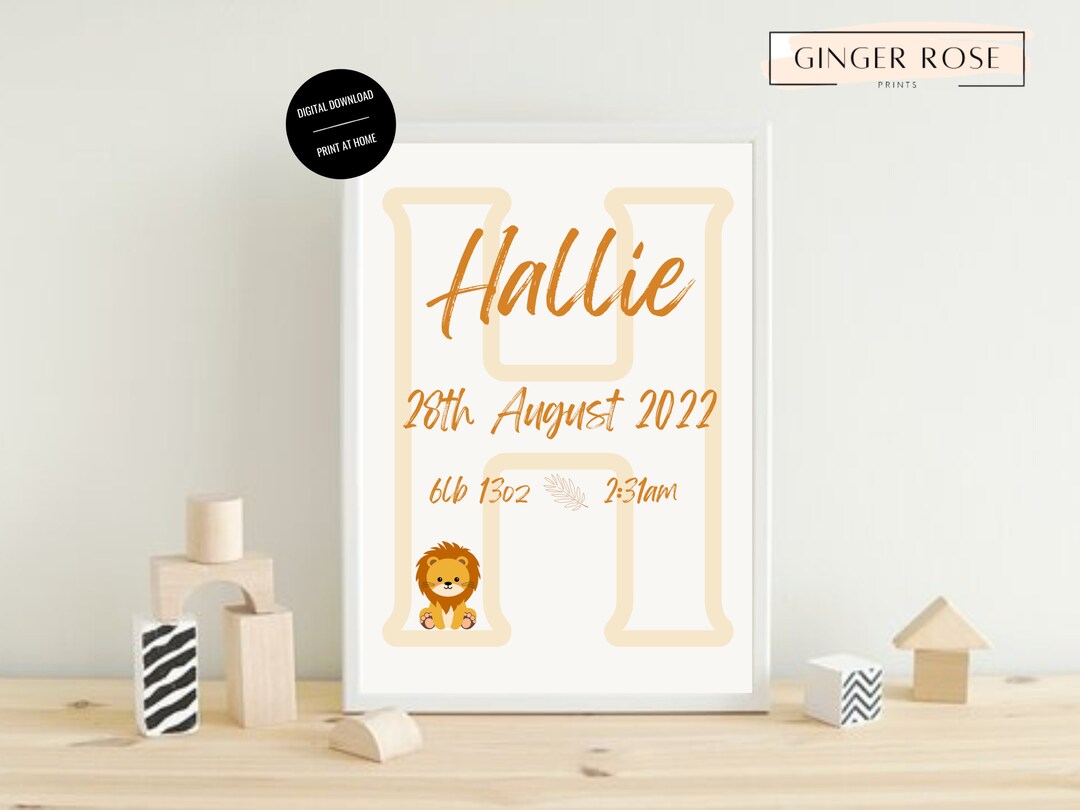 Baby Gift Nursery Print, Birth Details, Birth Stats, Nursery Decor ...