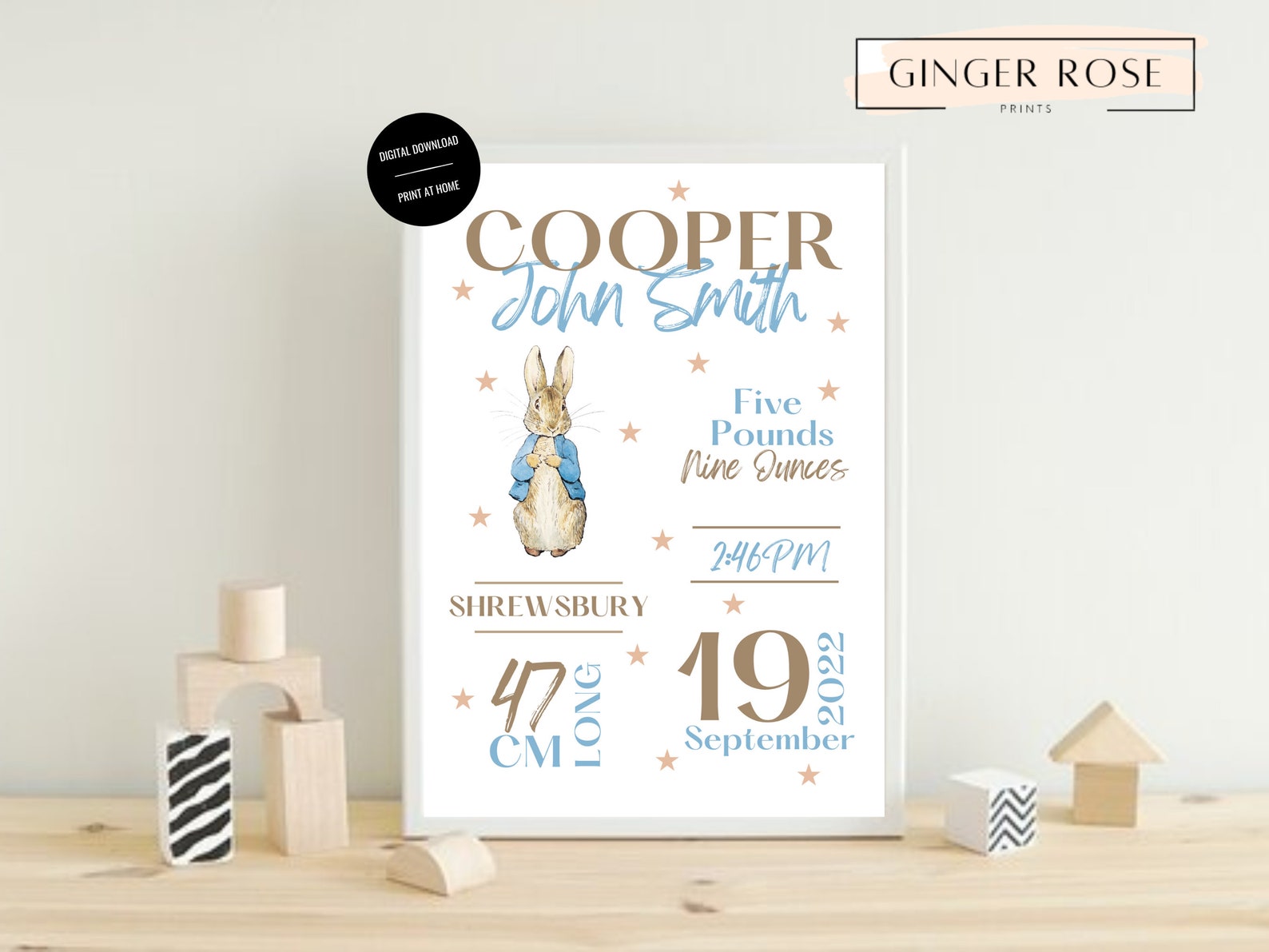 Baby Gift Nursery Print, Birth Details, Birth Stats, Nursery Decor ...