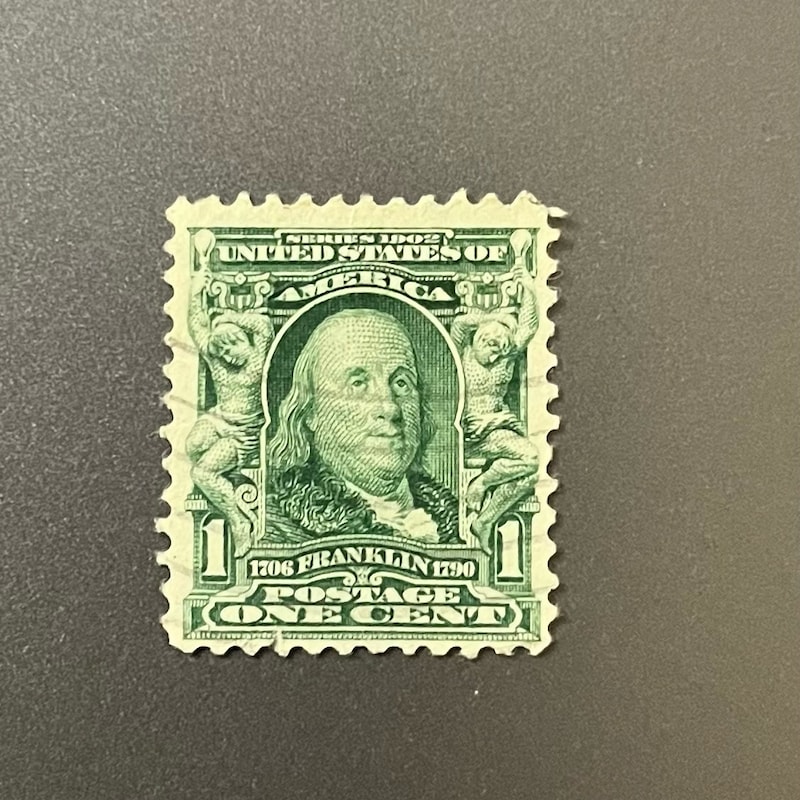 Franklin One Cent Stamp Green - Etsy