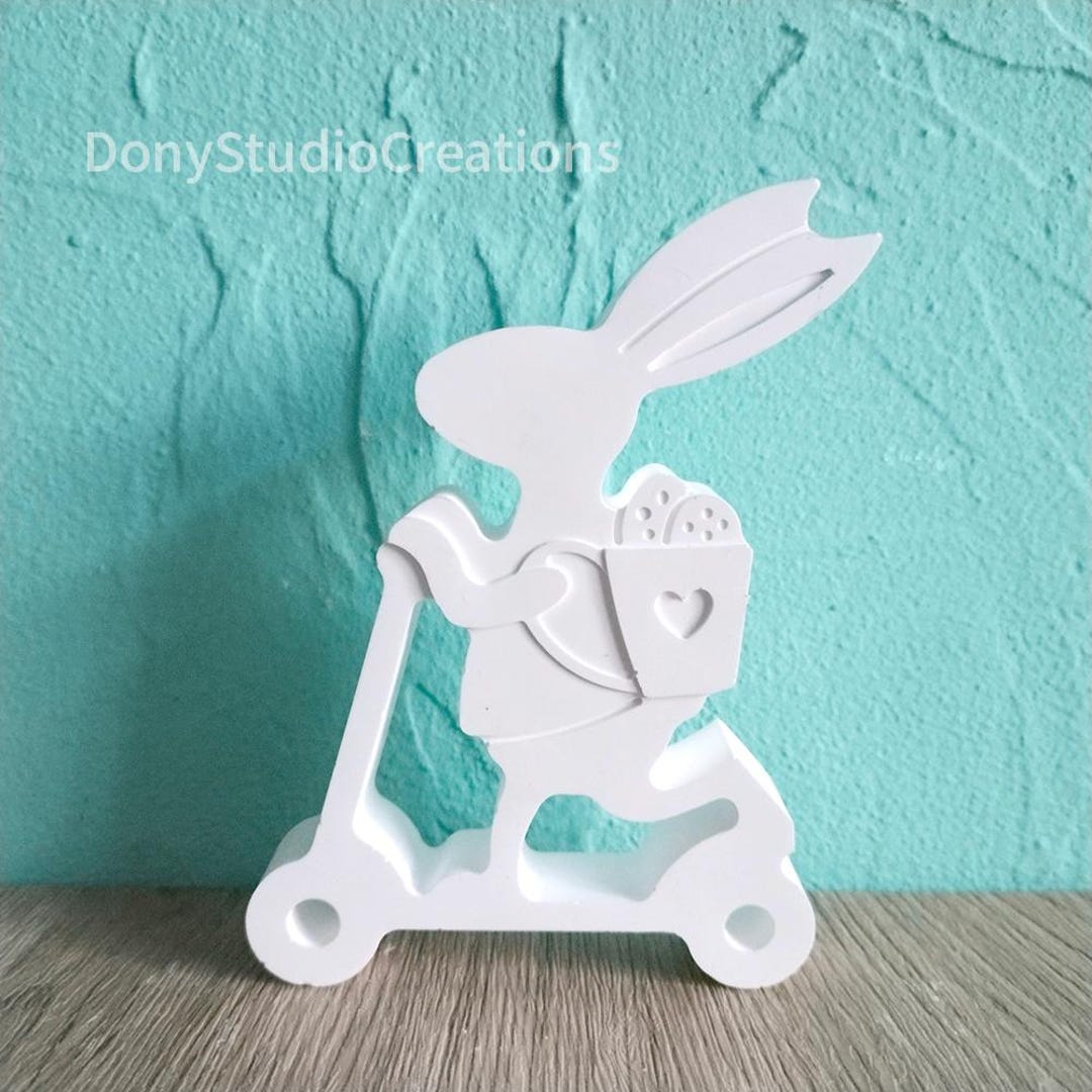 Happy Bunny Silicone Mold, Bunny Riding Scooter, Bag With Egg, Casting ...
