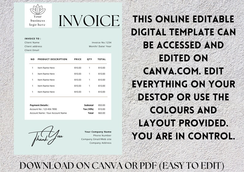 Invoice Editable Template Printable Order Form Invoice 12 - Etsy