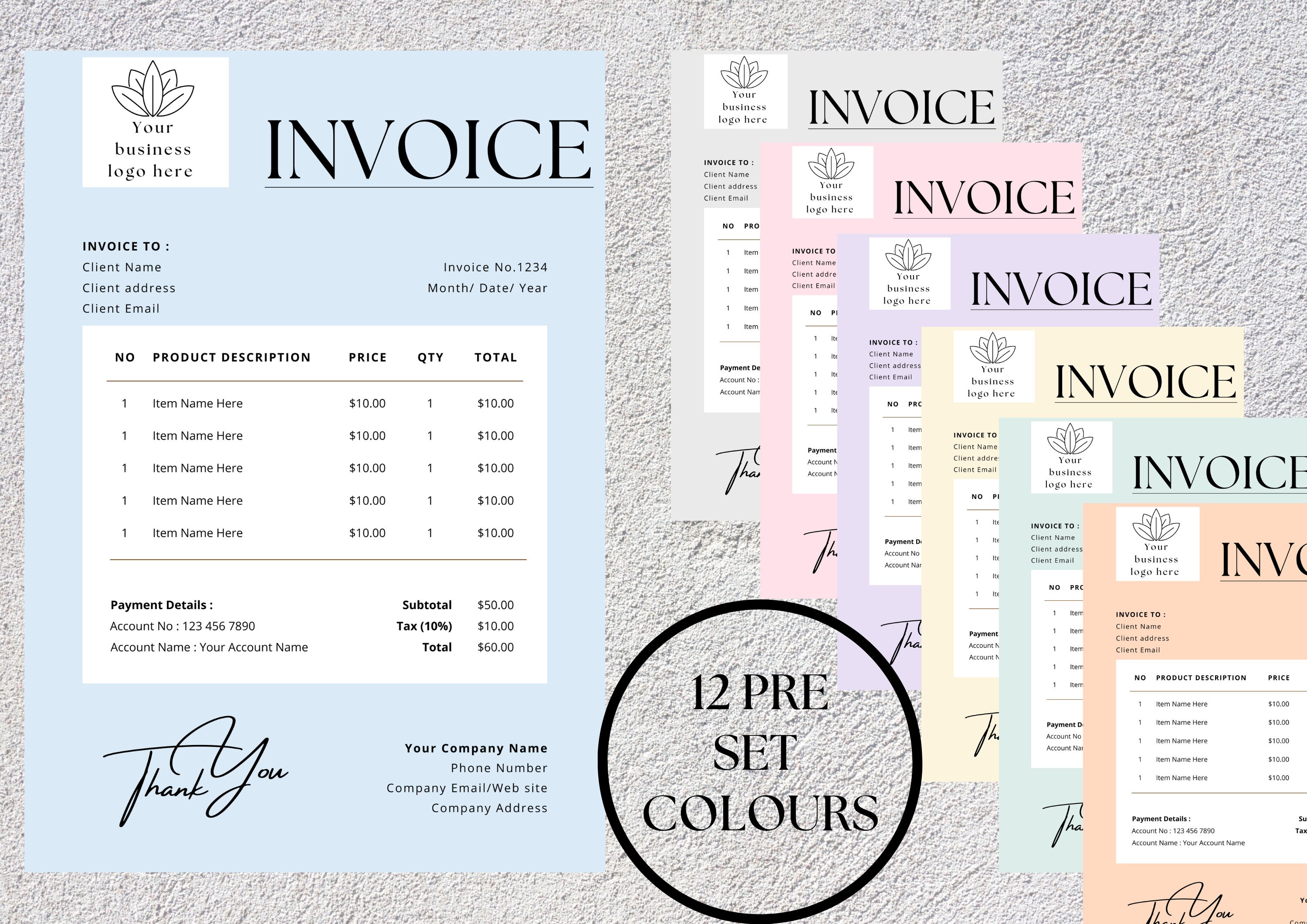Invoice Editable Template Printable Order Form Invoice 12 - Etsy