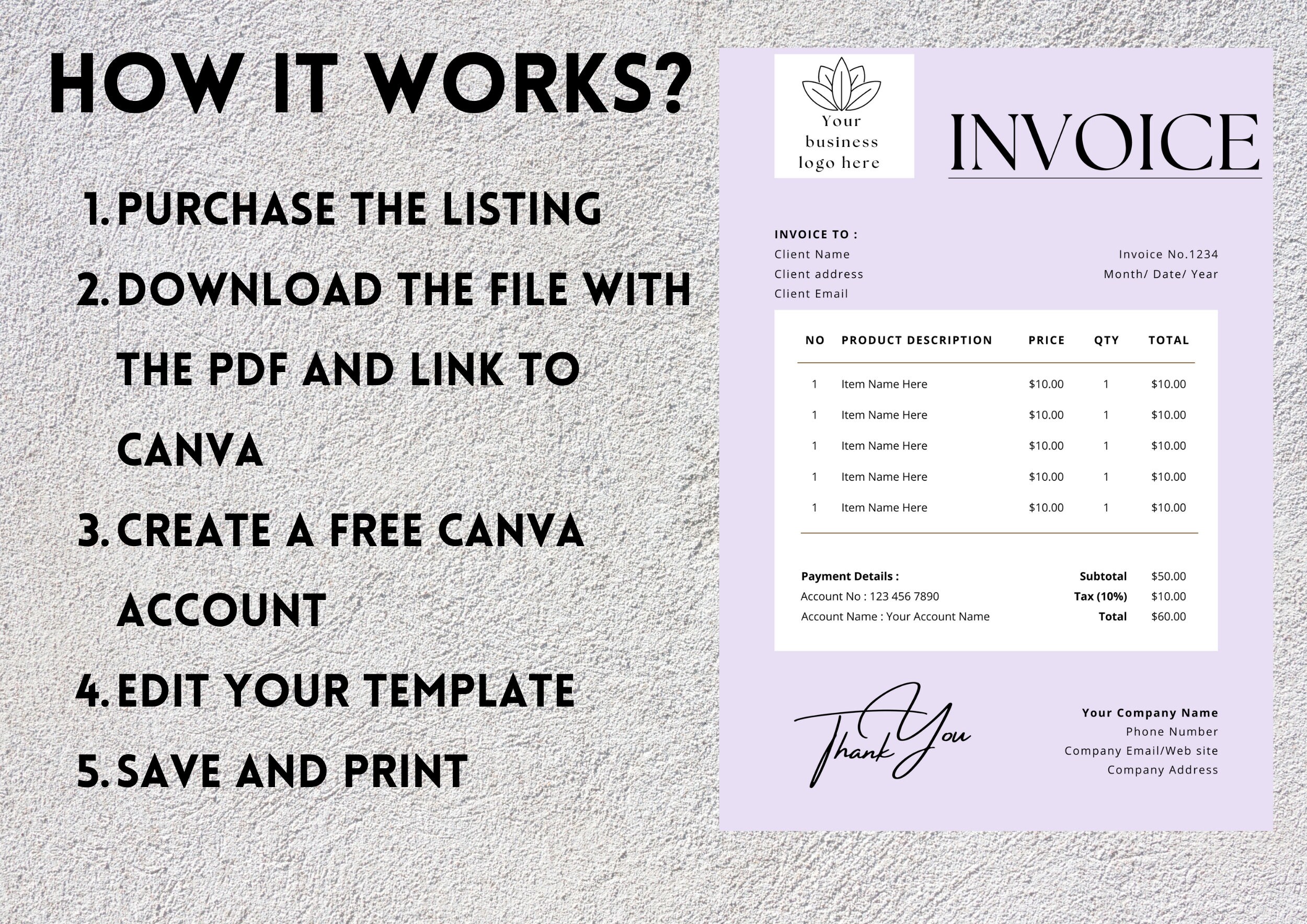 Invoice Editable Template Printable Order Form Invoice 12 - Etsy