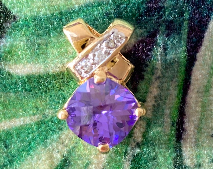 Vintage Amethyst Cubic Zirconia Pendant Charm Gold Plated 9ct - Etsy