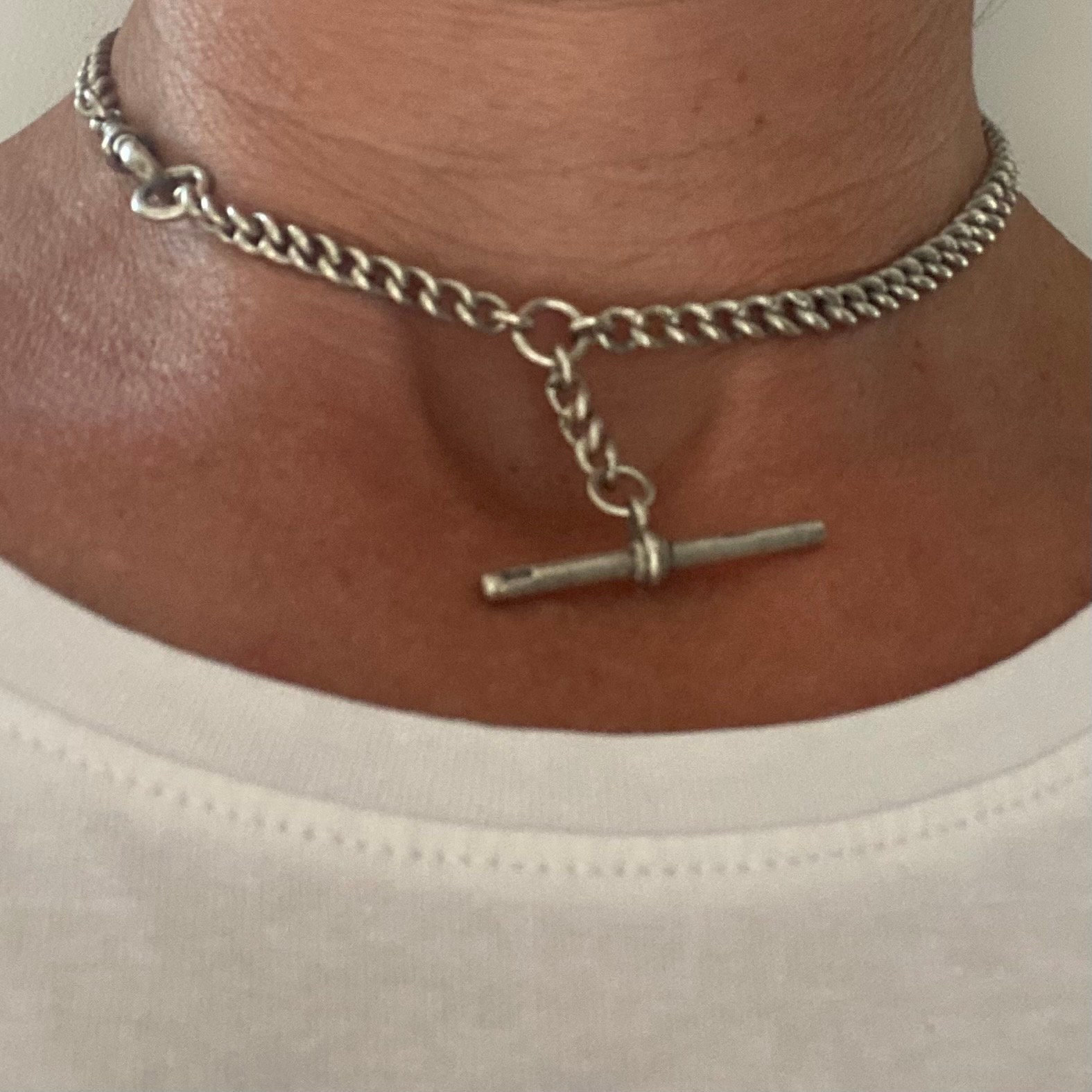Antique Silver Watch Chain T Bar Clasp Sterling Silver Edwardian Albert ...