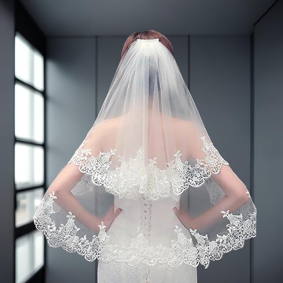 Lace Wedding Veil, Long Lace Veil, Bridal White Chapel, Ivory Chapel ...