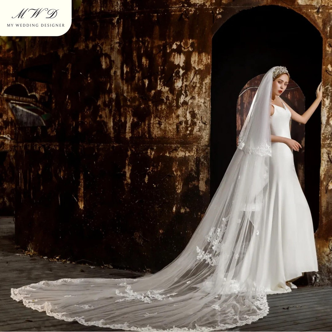 Lace Wedding Veil Long Lace Veil Bridal White Chapel Ivory - Etsy