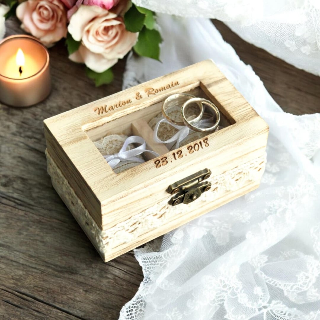Wedding Ring Box, Ring Bearer Box, Engraved Wood Bearer for Wedding ...