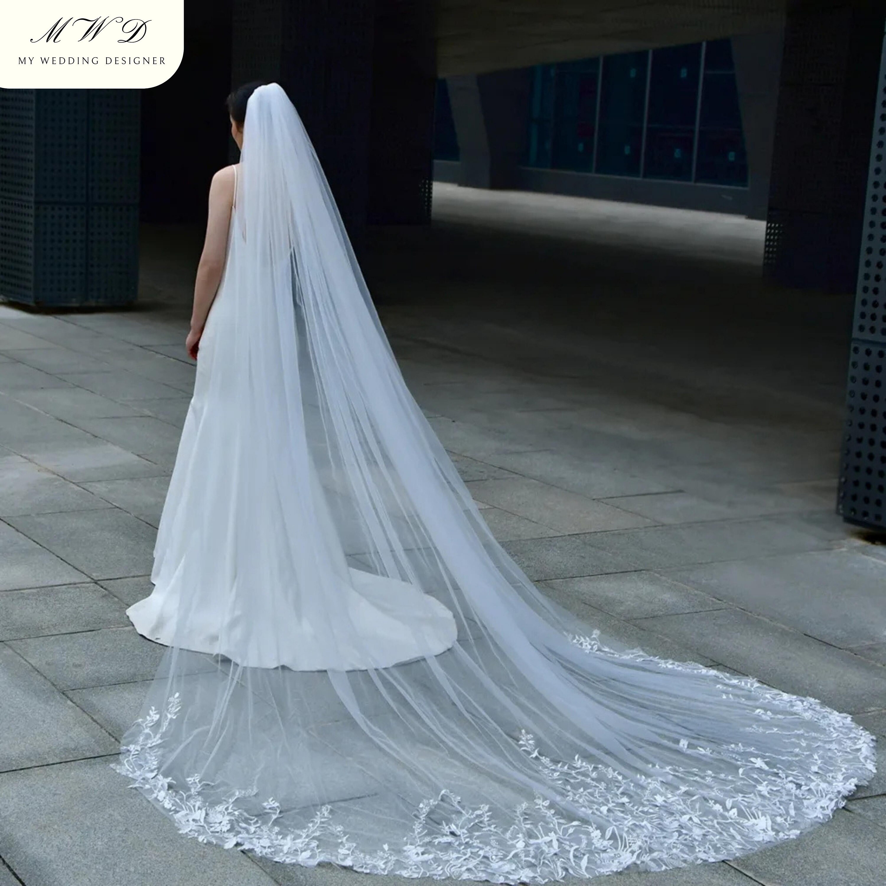 Lace Wedding Veil Long Lace Veil Bridal White Chapel Ivory - Etsy