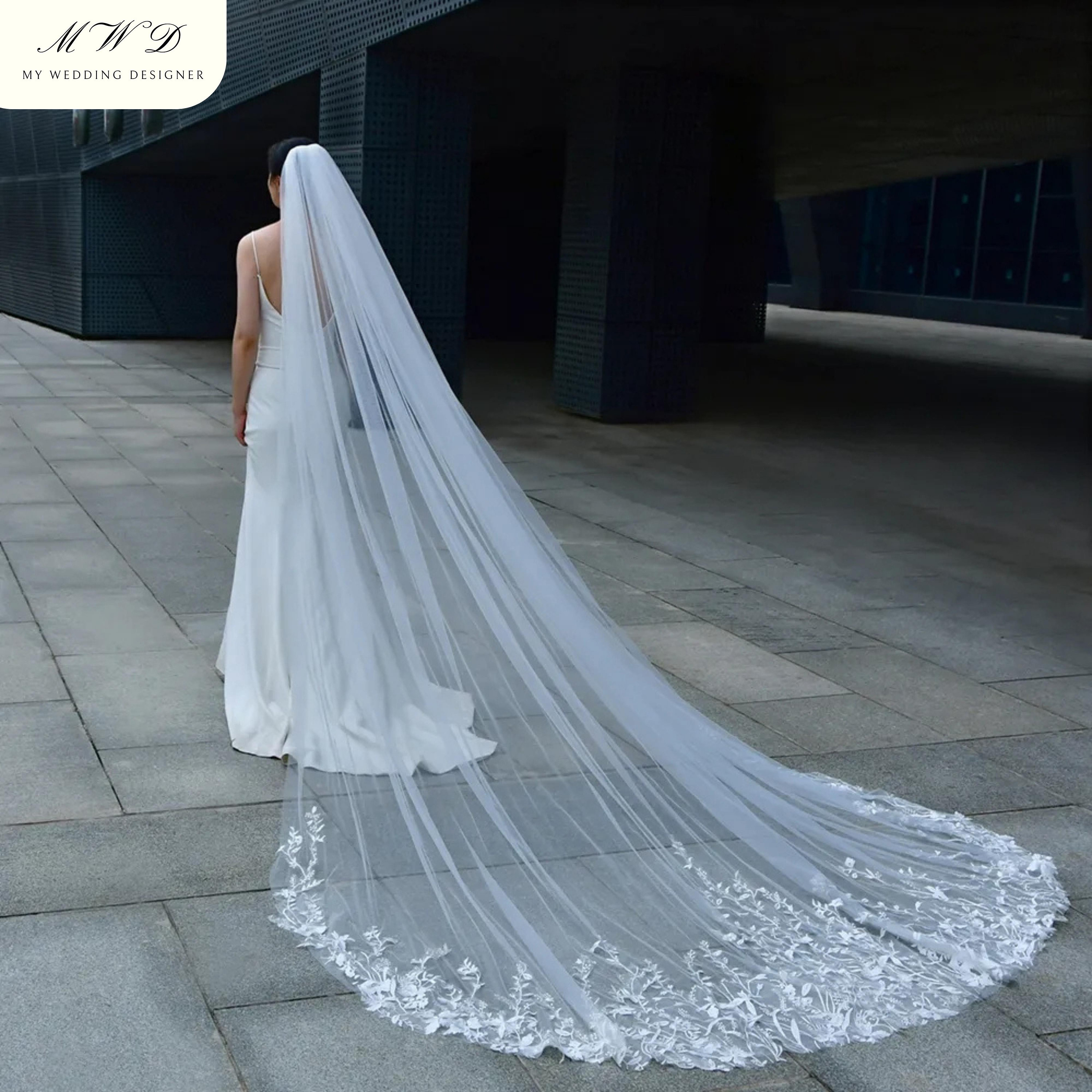 Lace Wedding Veil Long Lace Veil Bridal White Chapel Ivory - Etsy