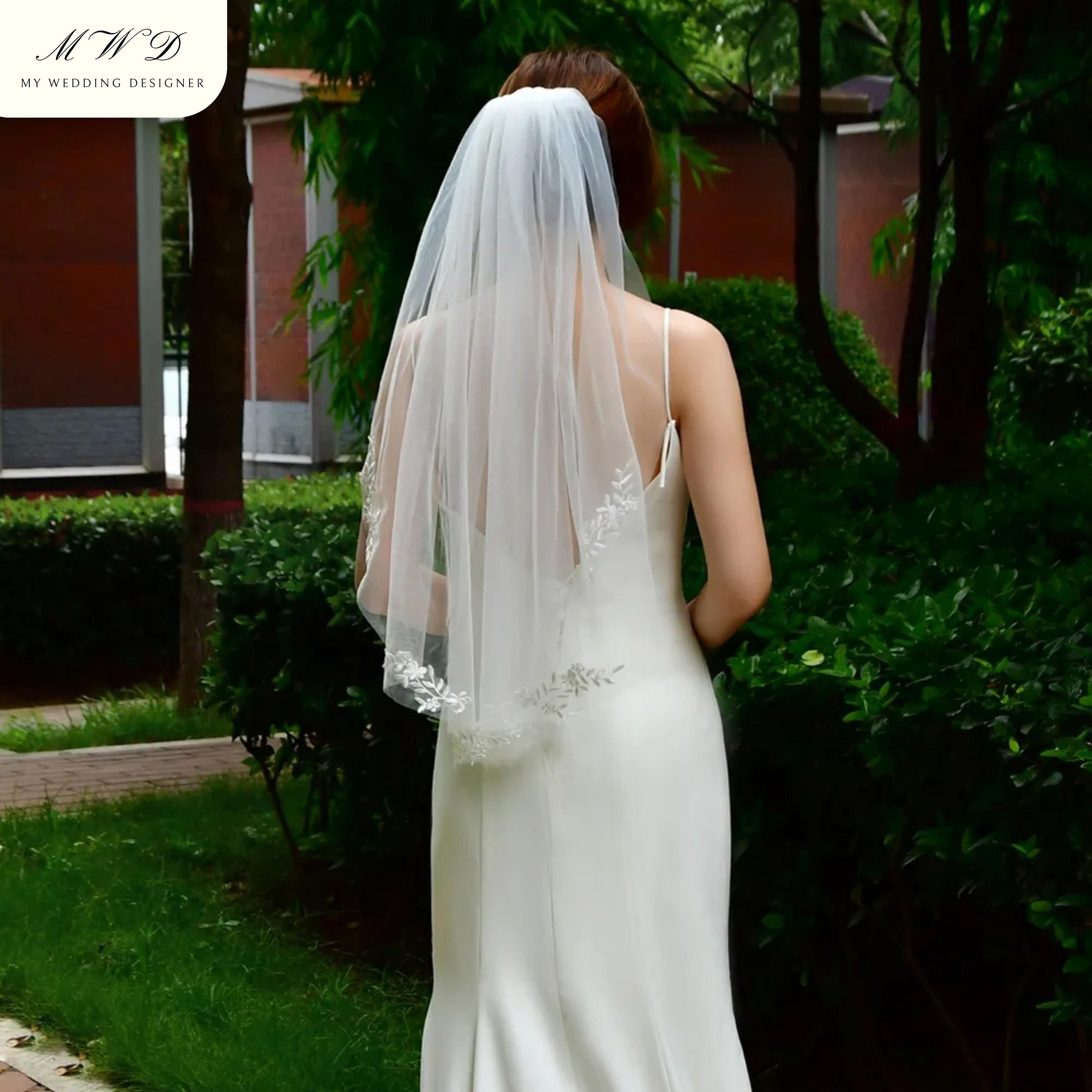 Lace Wedding Veil, Long Lace Veil, Bridal White Chapel, Ivory Chapel ...