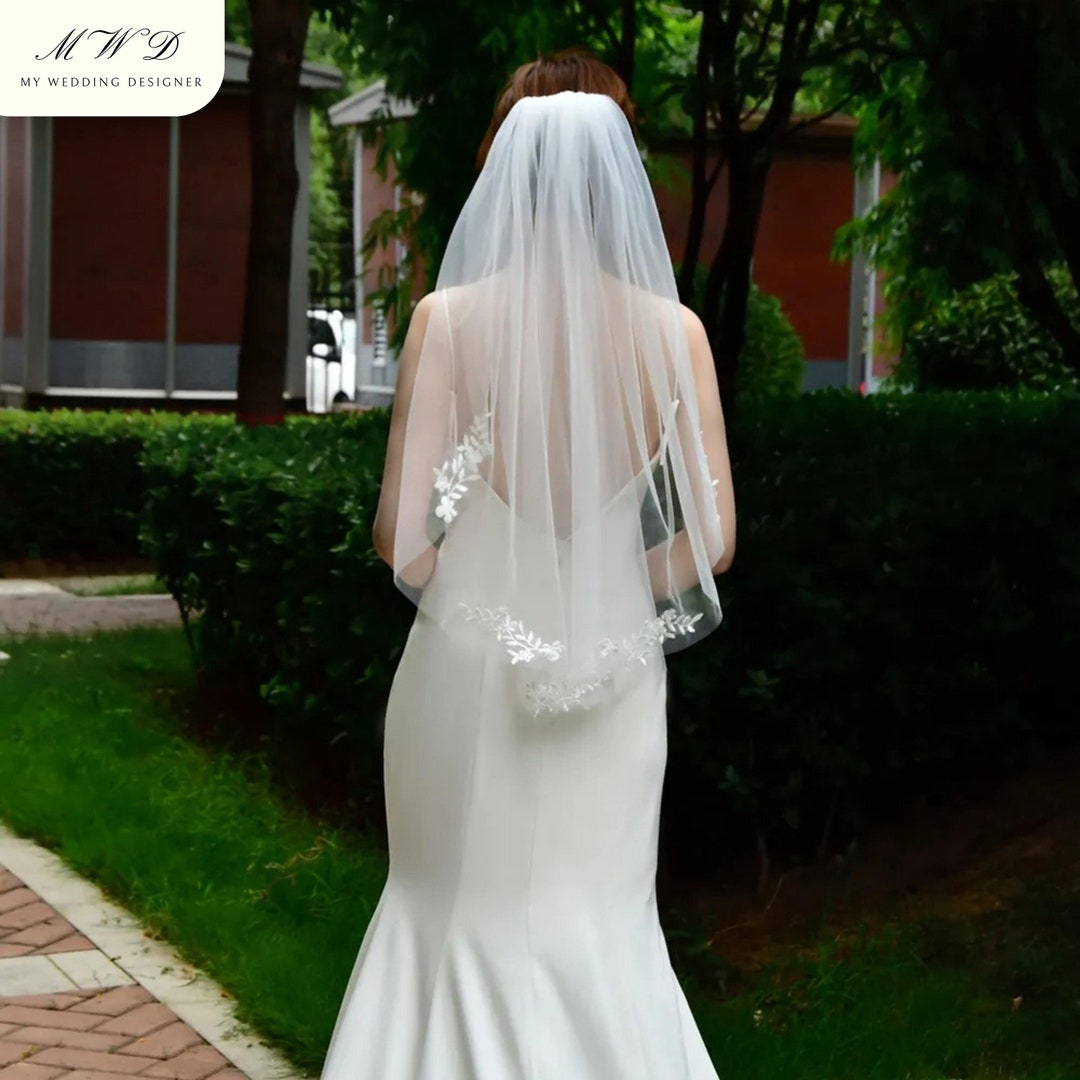 Lace Wedding Veil, Long Lace Veil, Bridal White Chapel, Ivory Chapel ...