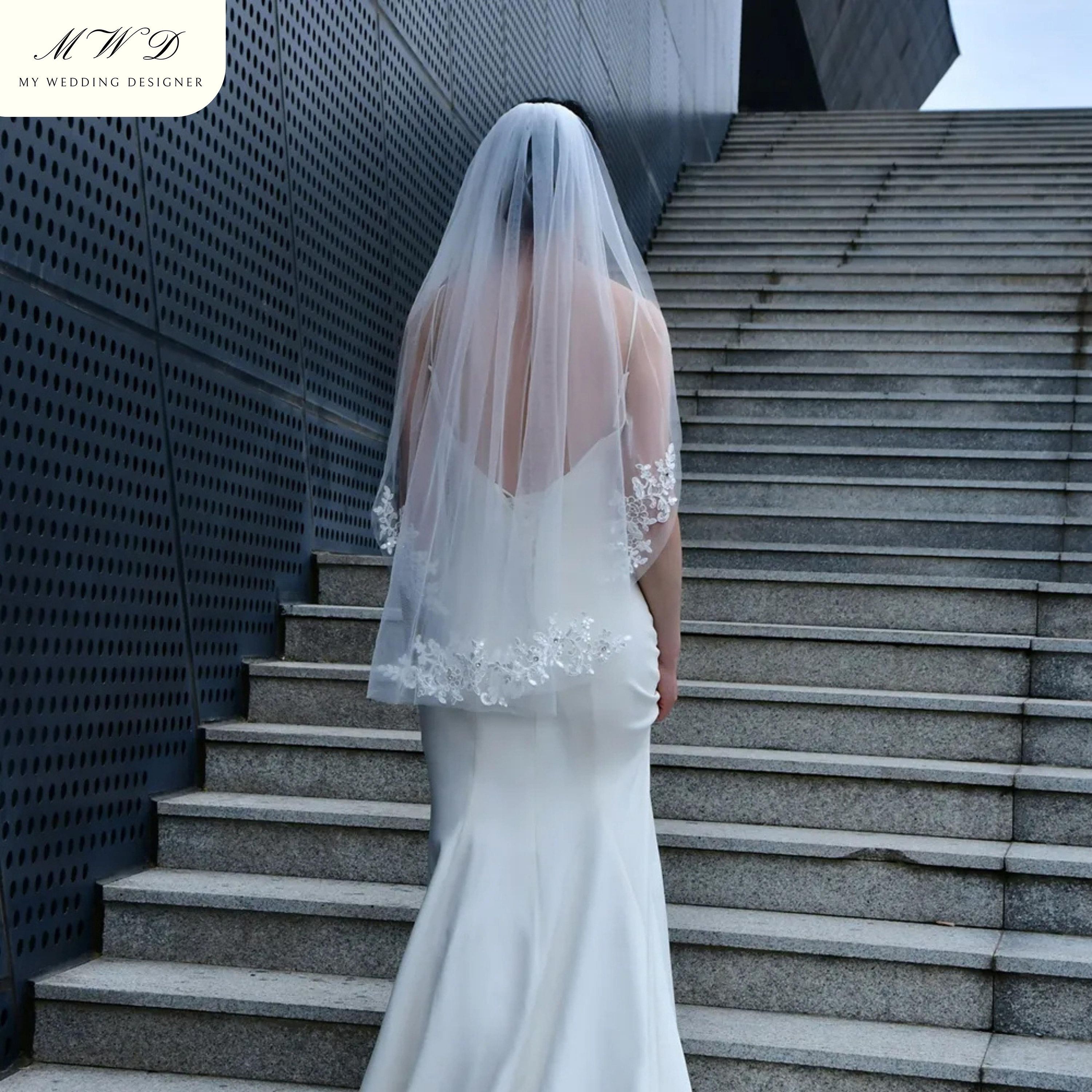Lace Wedding Veil, Long Lace Veil, Bridal White Chapel, Ivory Chapel ...