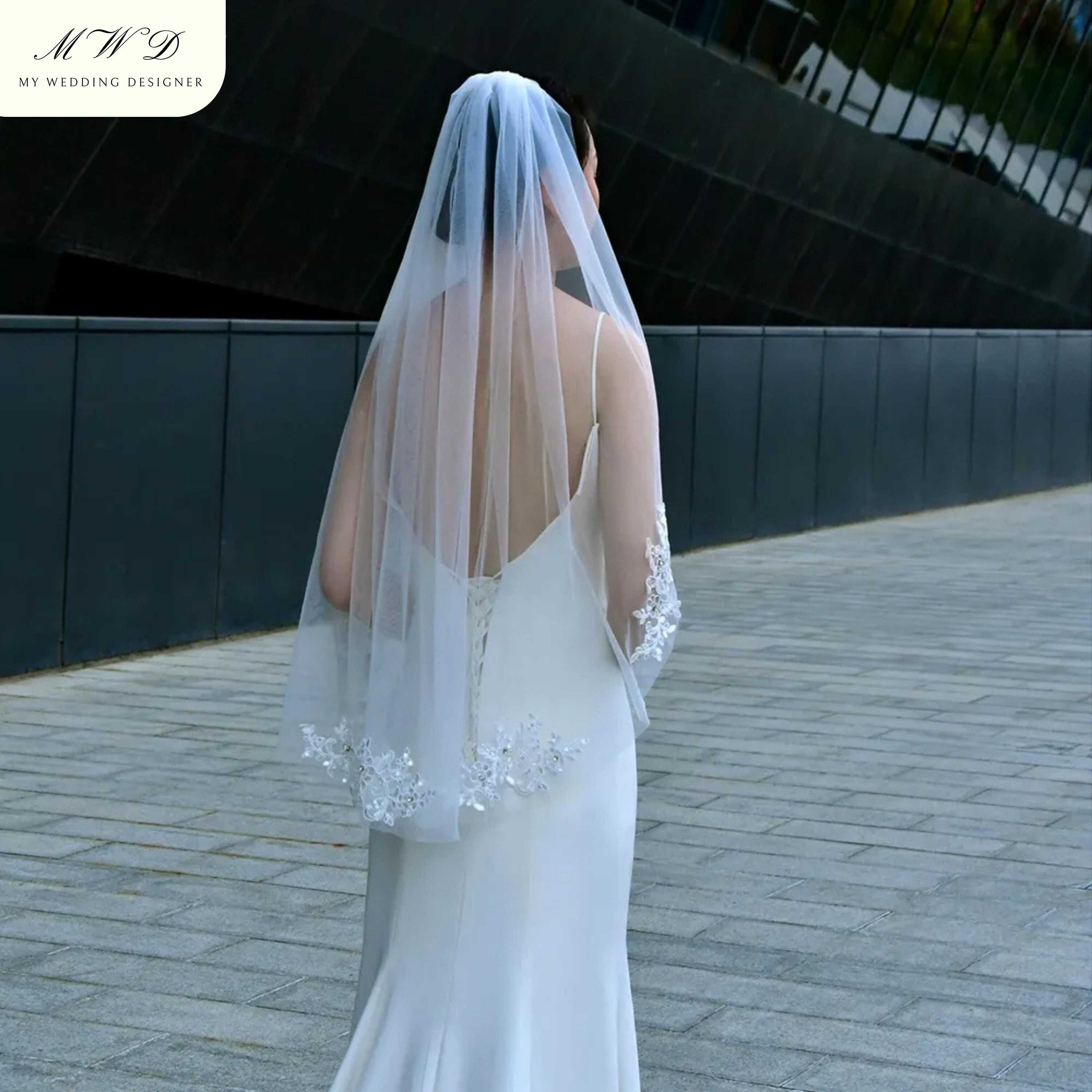 Lace Wedding Veil, Long Lace Veil, Bridal White Chapel, Ivory Chapel ...