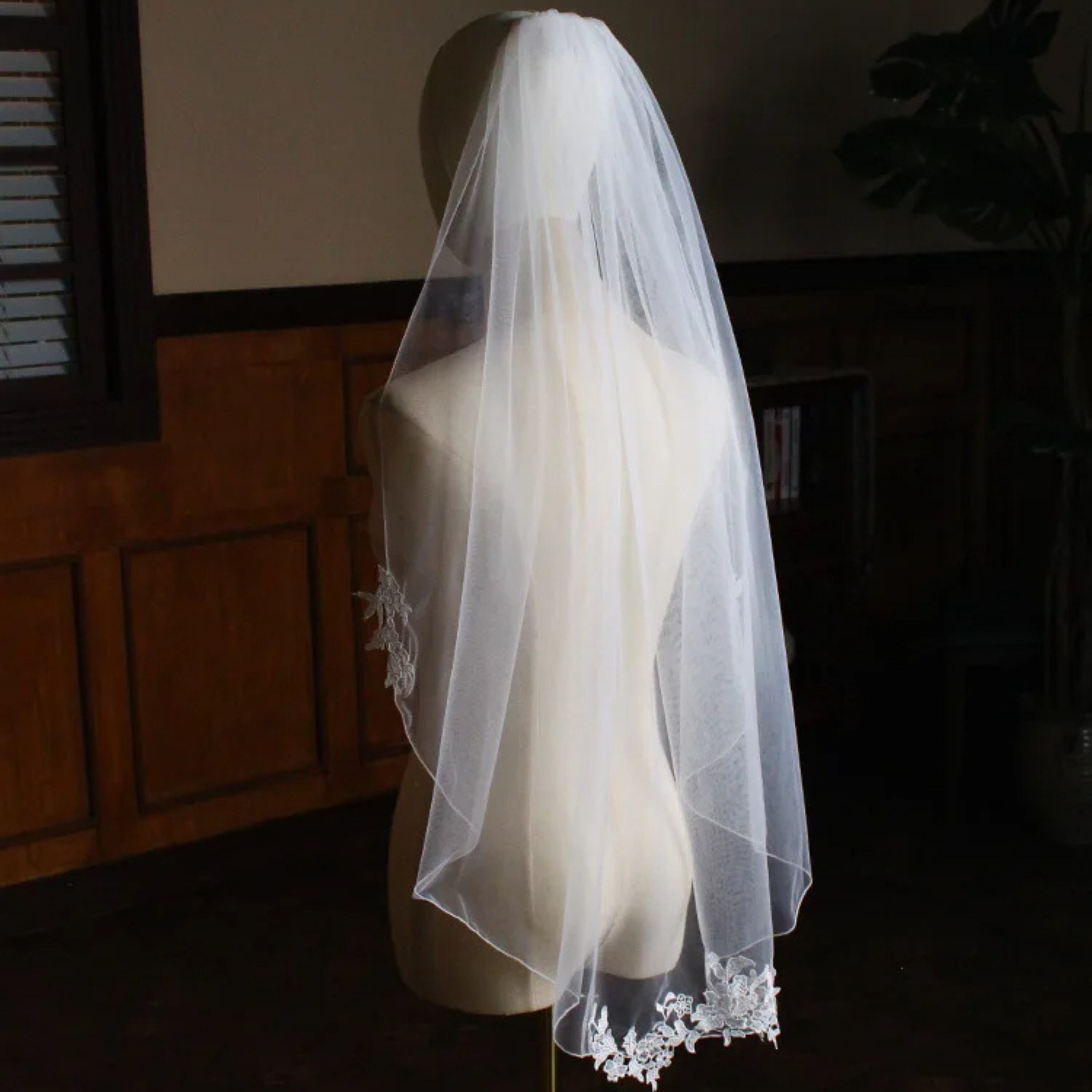 Lace Wedding Veil, Long Lace Veil, Bridal White Chapel, Ivory Chapel ...