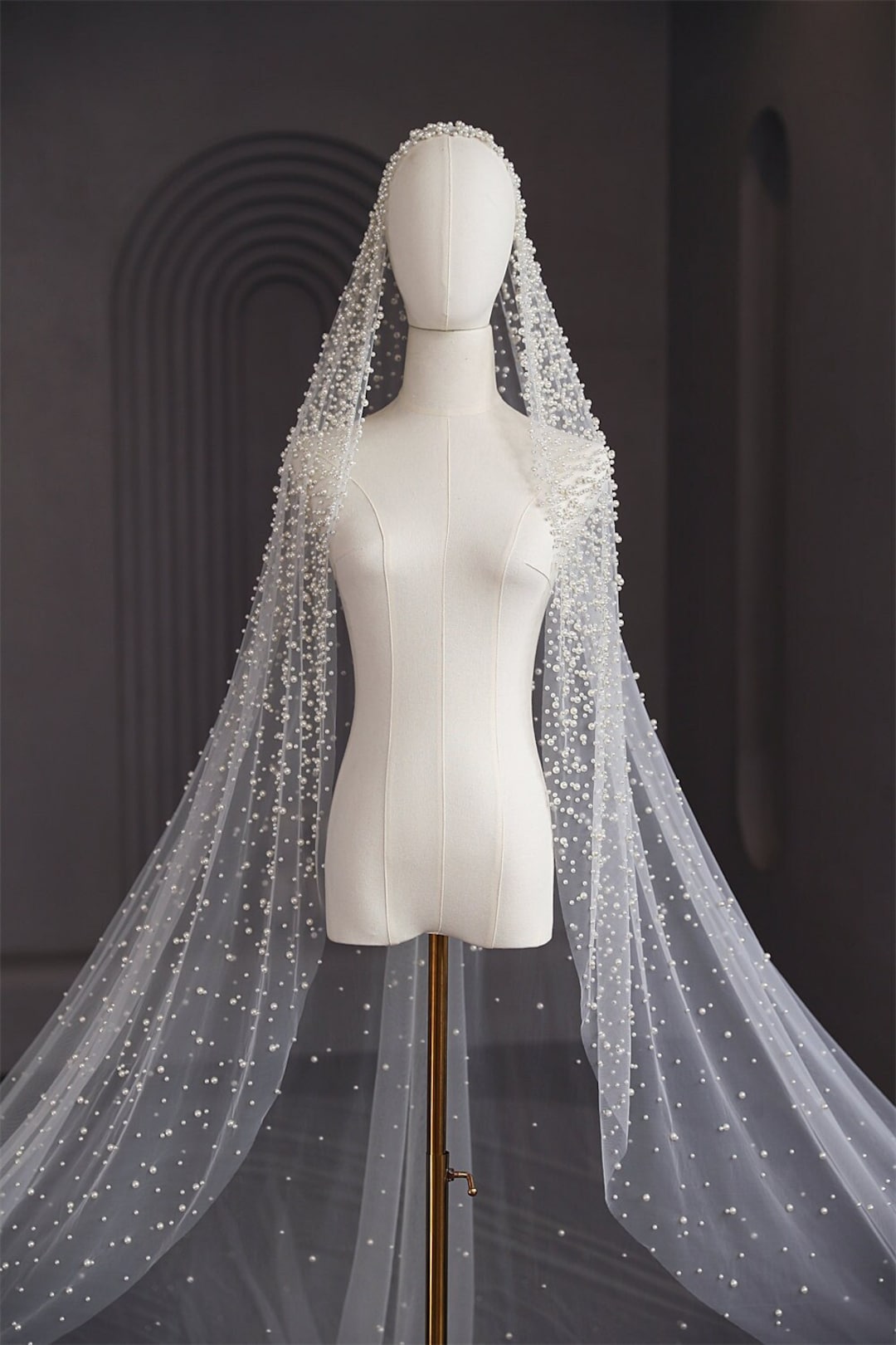 Pearl Bridal Veil, Pearl Beaded Wedding Veil, White or Ivory Cathedral ...