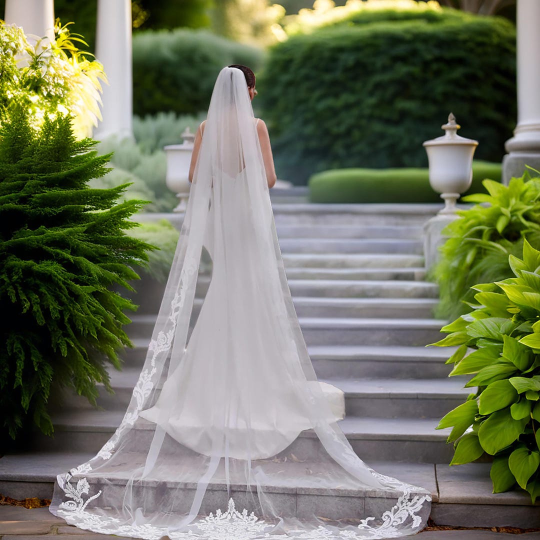 Lace Wedding Veil, Long Lace Veil, Bridal White Chapel, Ivory Chapel ...