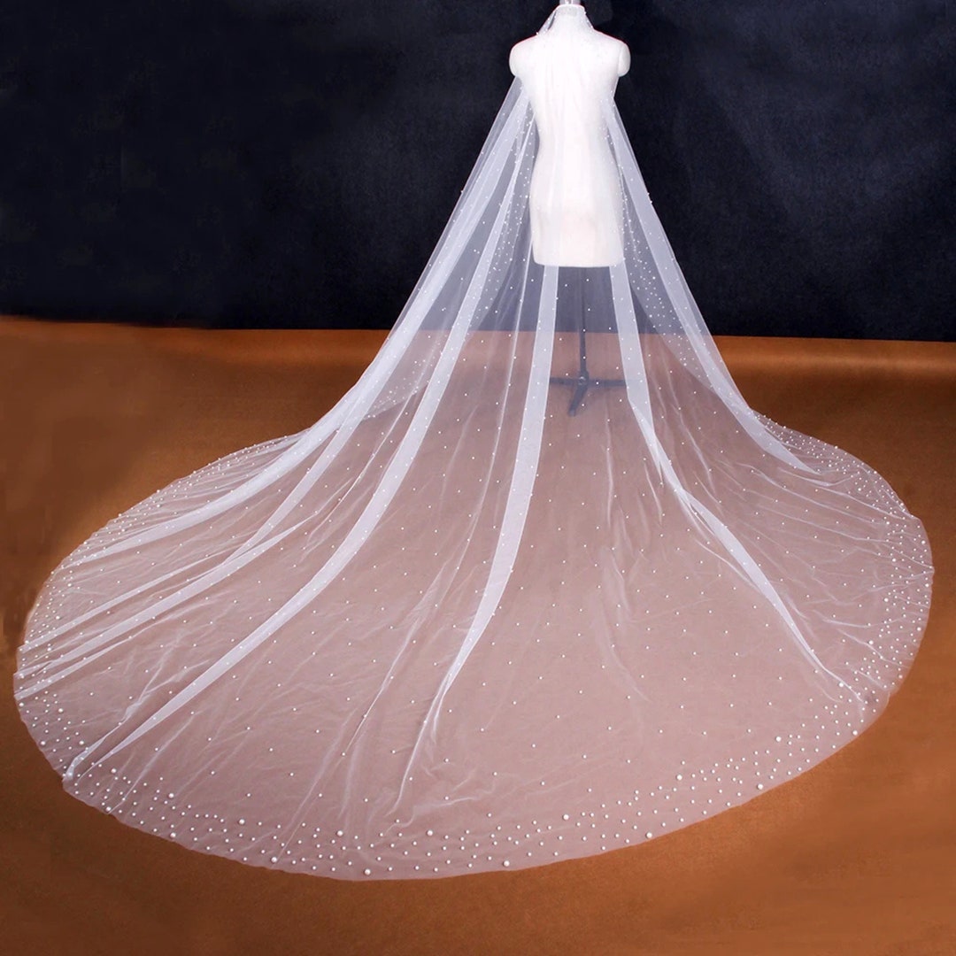 Pearl Veil, Pearl Wedding Veil, Cathedral Length, Bridal Hair ...