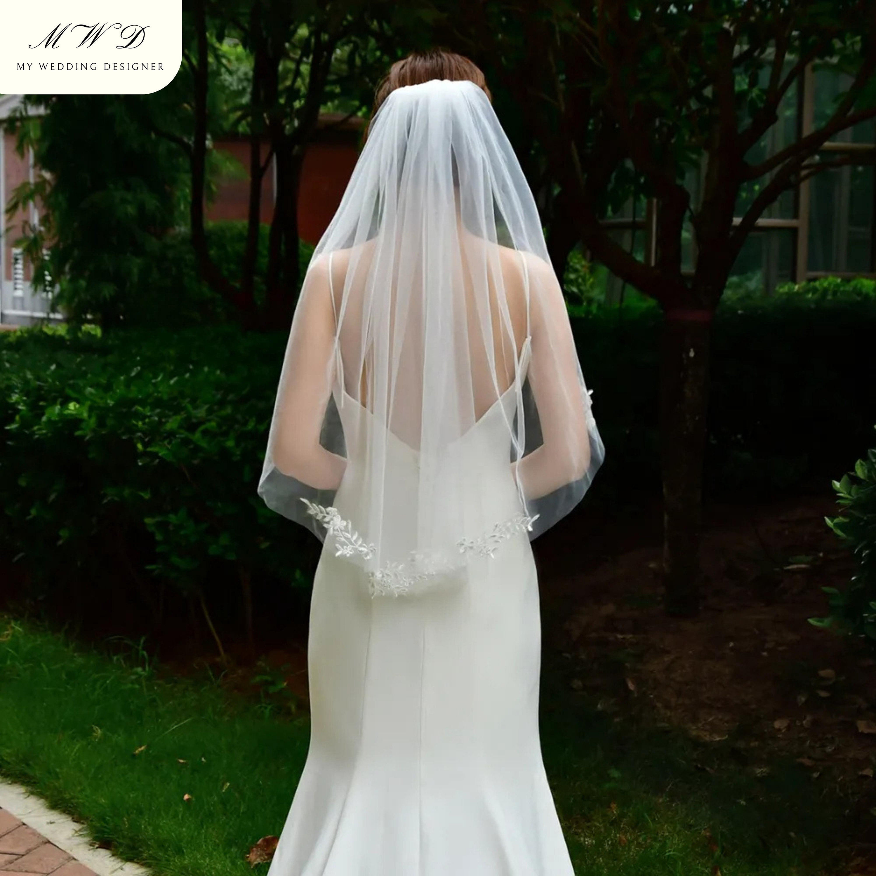 Lace Wedding Veil, Long Lace Veil, Bridal White Chapel, Ivory Chapel ...