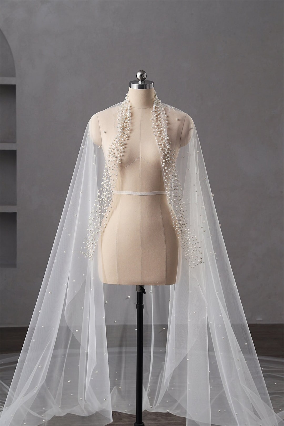 Pearl Bridal Veil, Pearl Beaded Wedding Veil, White or Ivory Cathedral ...