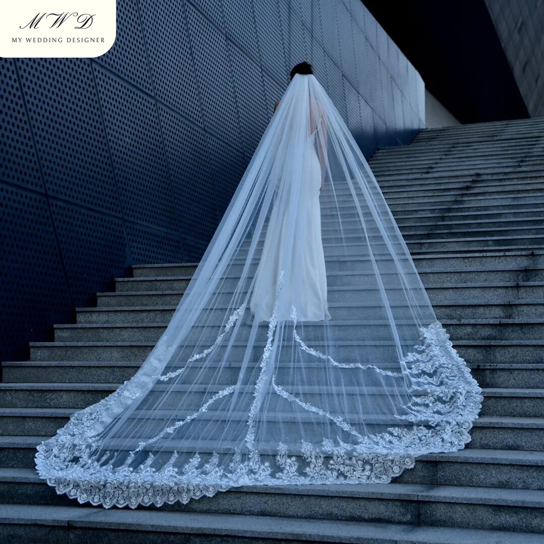 Lace Wedding Veil Long Lace Veil Bridal White Chapel Ivory - Etsy