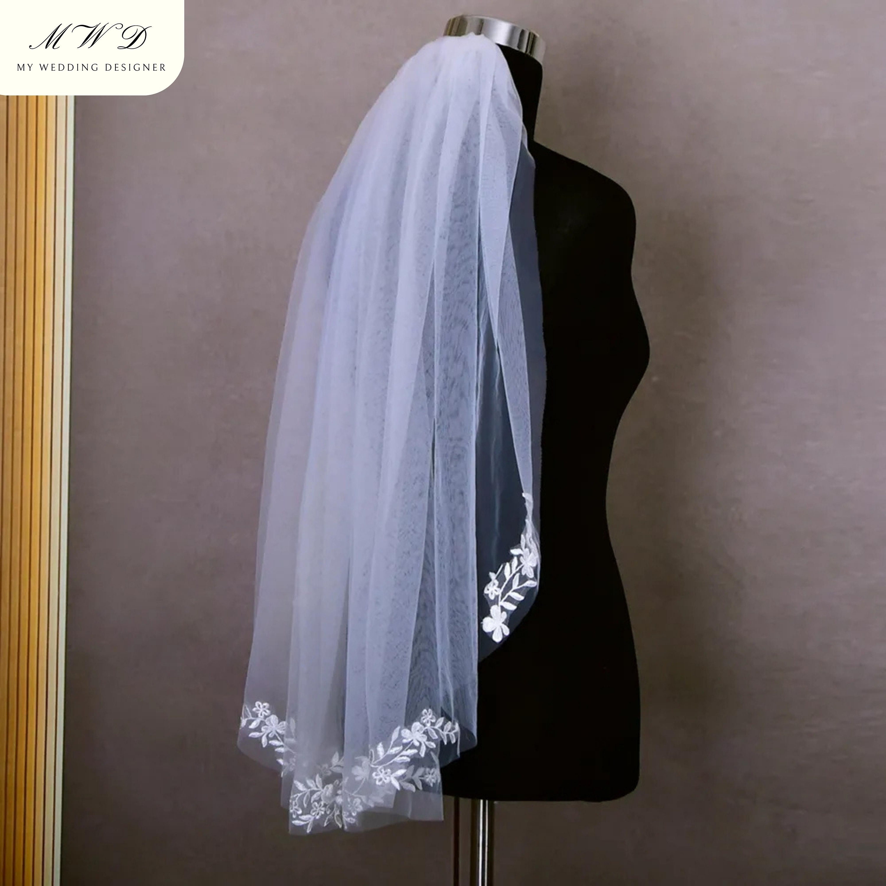 Lace Wedding Veil, Long Lace Veil, Bridal White Chapel, Ivory Chapel ...