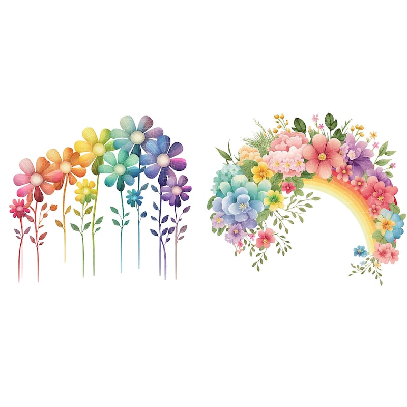 Boho Rainbow Flower Clipart - Etsy