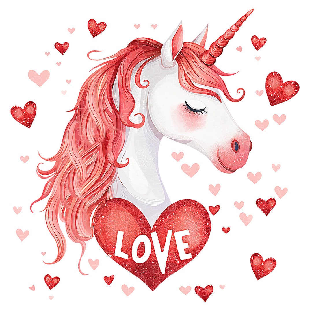 Valentines Day Love Hearts Unicorn PNG Clipart Red Love Heart Unicorns ...