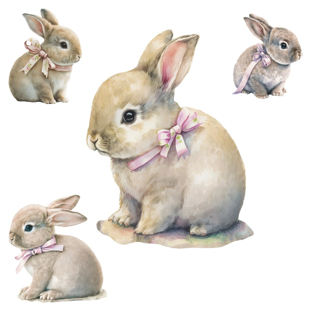 Easter Spring Cute Bunny Rabbit Watercolor Clipart Baby Shower Nursery ...