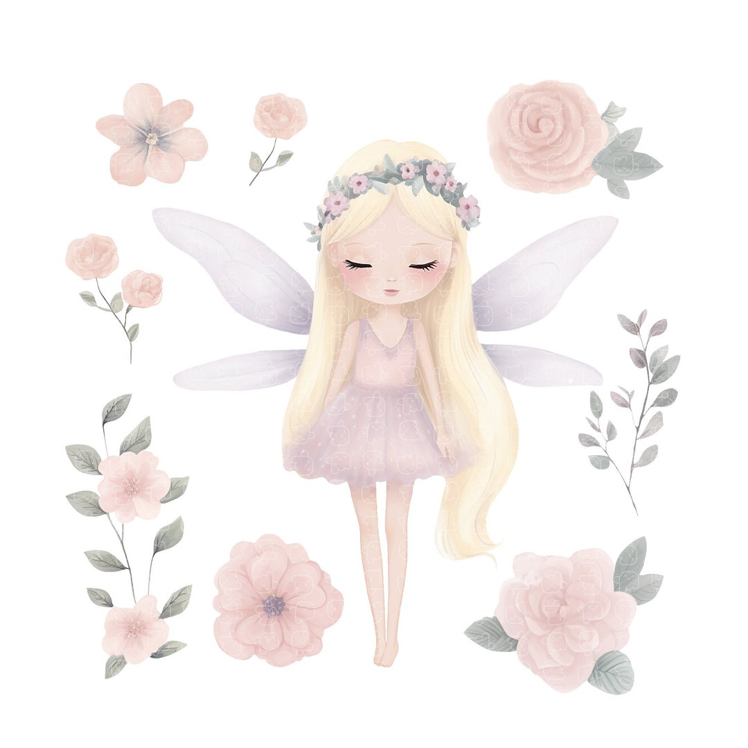 Pastel Large Cute Garden Watercolor Clipart, Fairy Clip Art Fairy Files ...