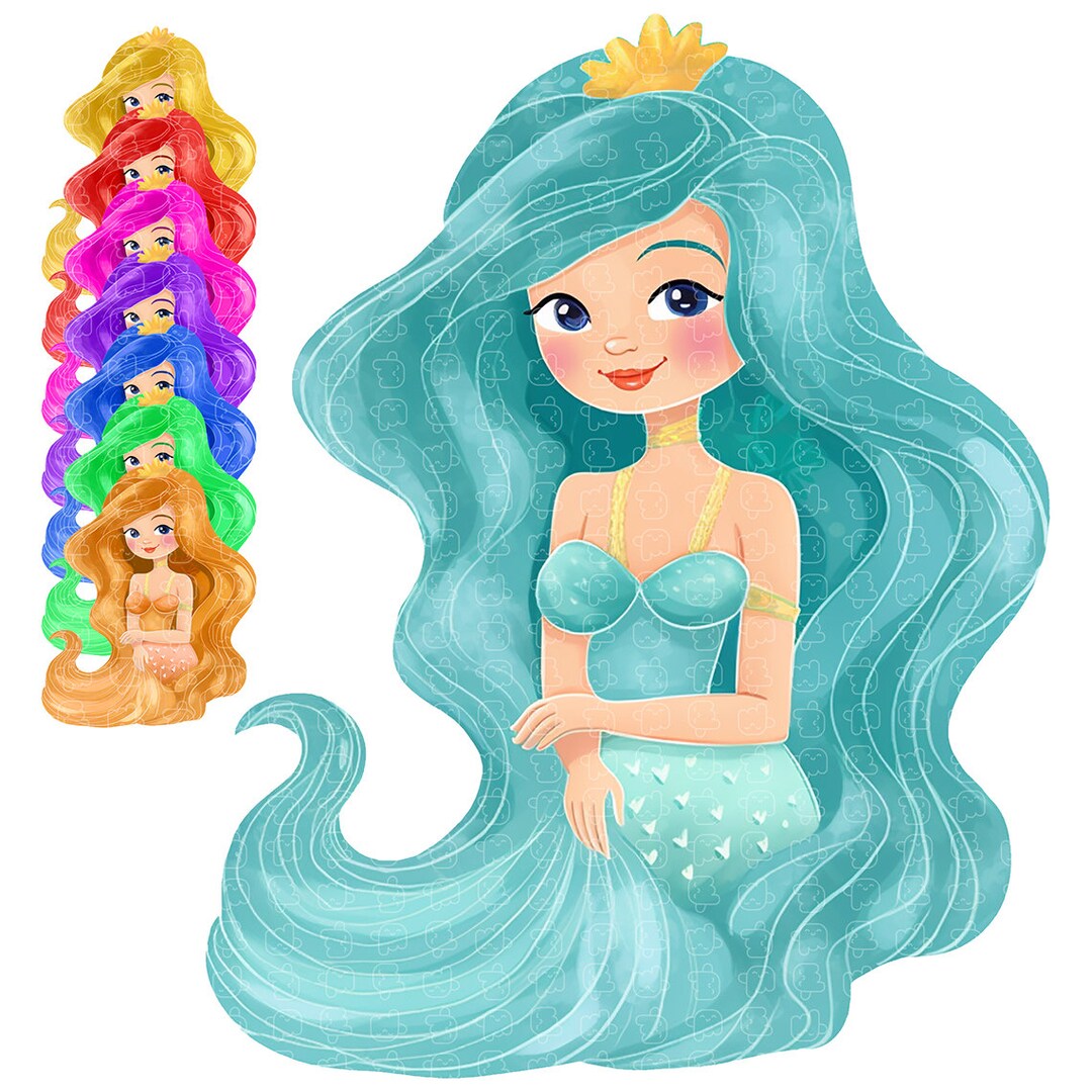 Cute Princess Mermaid Clipart Beautiful Under the Sea Mermaids Wall Art ...
