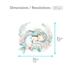 Sleeping Mermaid Clipart Beautiful Under the Sea Mermaid Wall Art ...