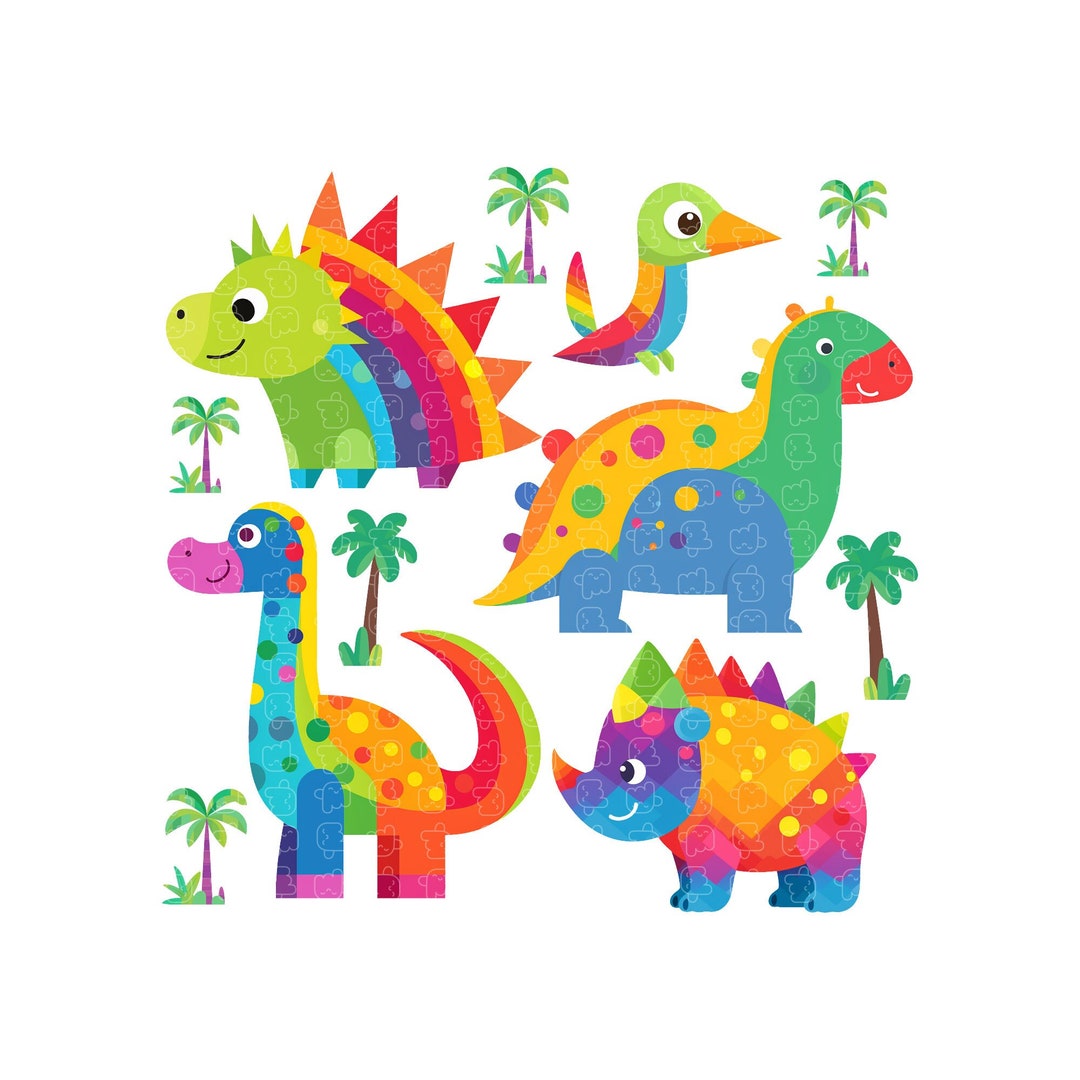 Cute Rainbow Watercolor Dinosaur Clipart Collection Nursery Decor ...