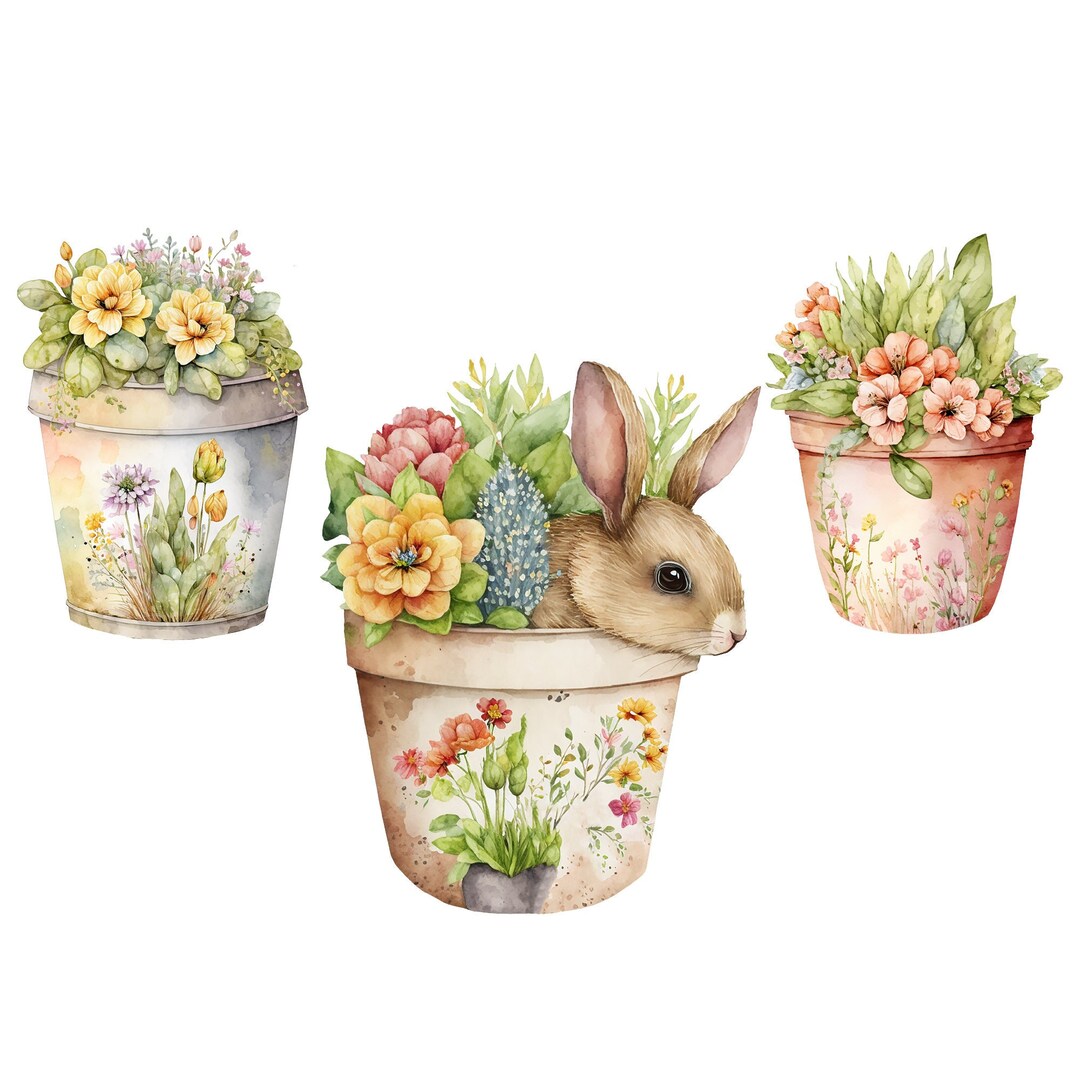 Spring Cute Peeka Boo Bunny Watercolor Rabbit Clipart Nursery Decor ...