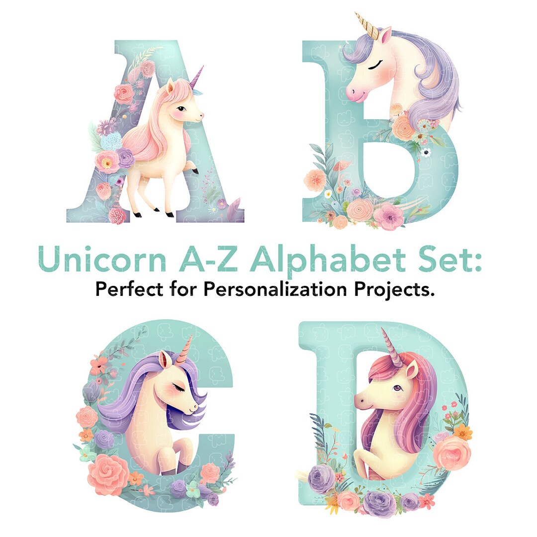 Unicorn Clipart Png Alphabet Decorative Letters Sublimation ...