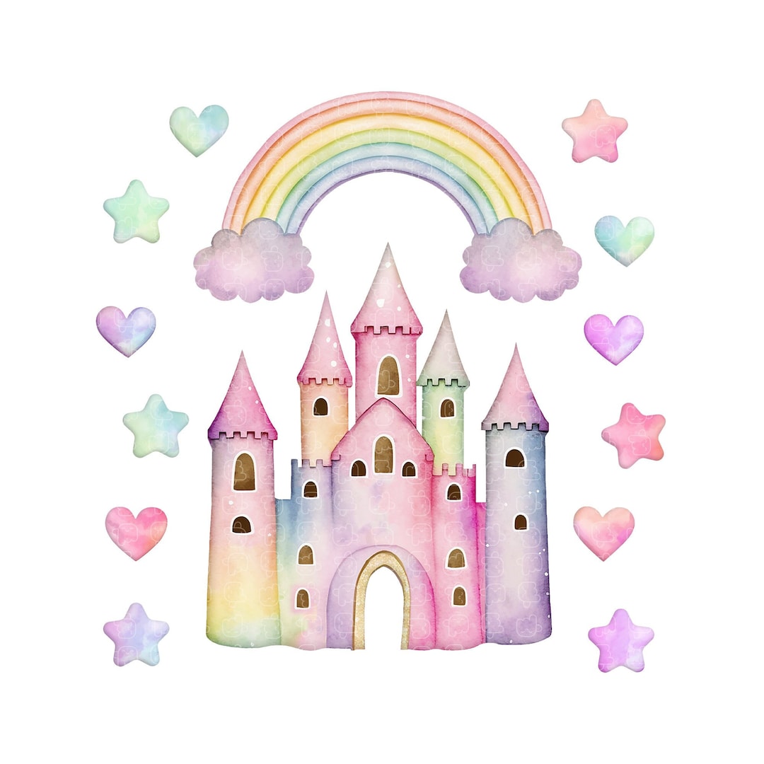 Rainbow Princess Castle Clipart Baby Girl Watercolor Clipart Little ...