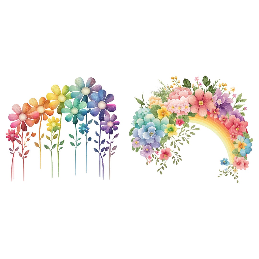 Rainbow Clipart, Flower Rainbow Clipart Png Format Instant Download - Etsy