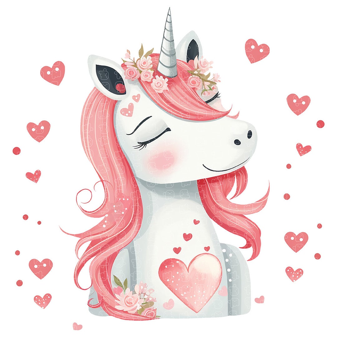 Valentines Day Dreaming in Love Unicorn PNG Clipart Red Love Hearts ...
