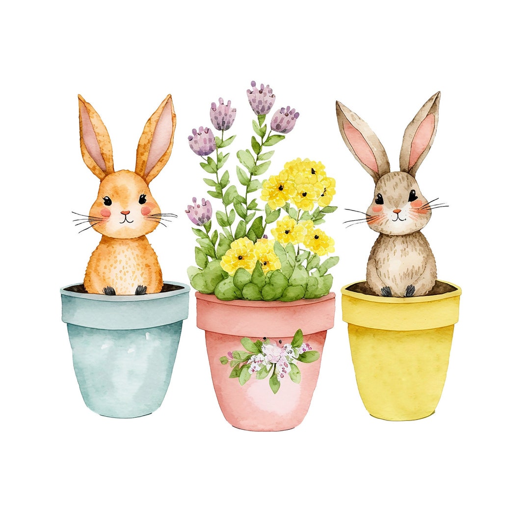 Spring Cute Smiling Bunny Watercolor Rabbit Clipart Baby Shower Nursery ...