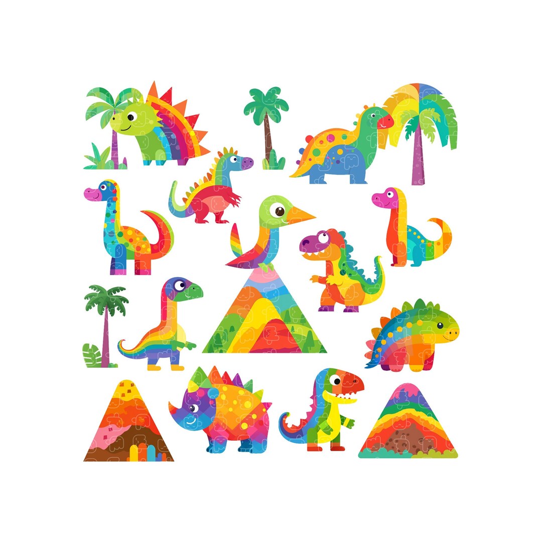 Cute Rainbow Watercolor Dinosaur Clipart Collection Nursery - Etsy