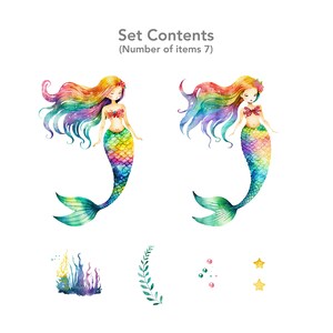 Rainbow Haired Watercolour Mermaid Clipart Beautiful Mermaid Wall Art ...